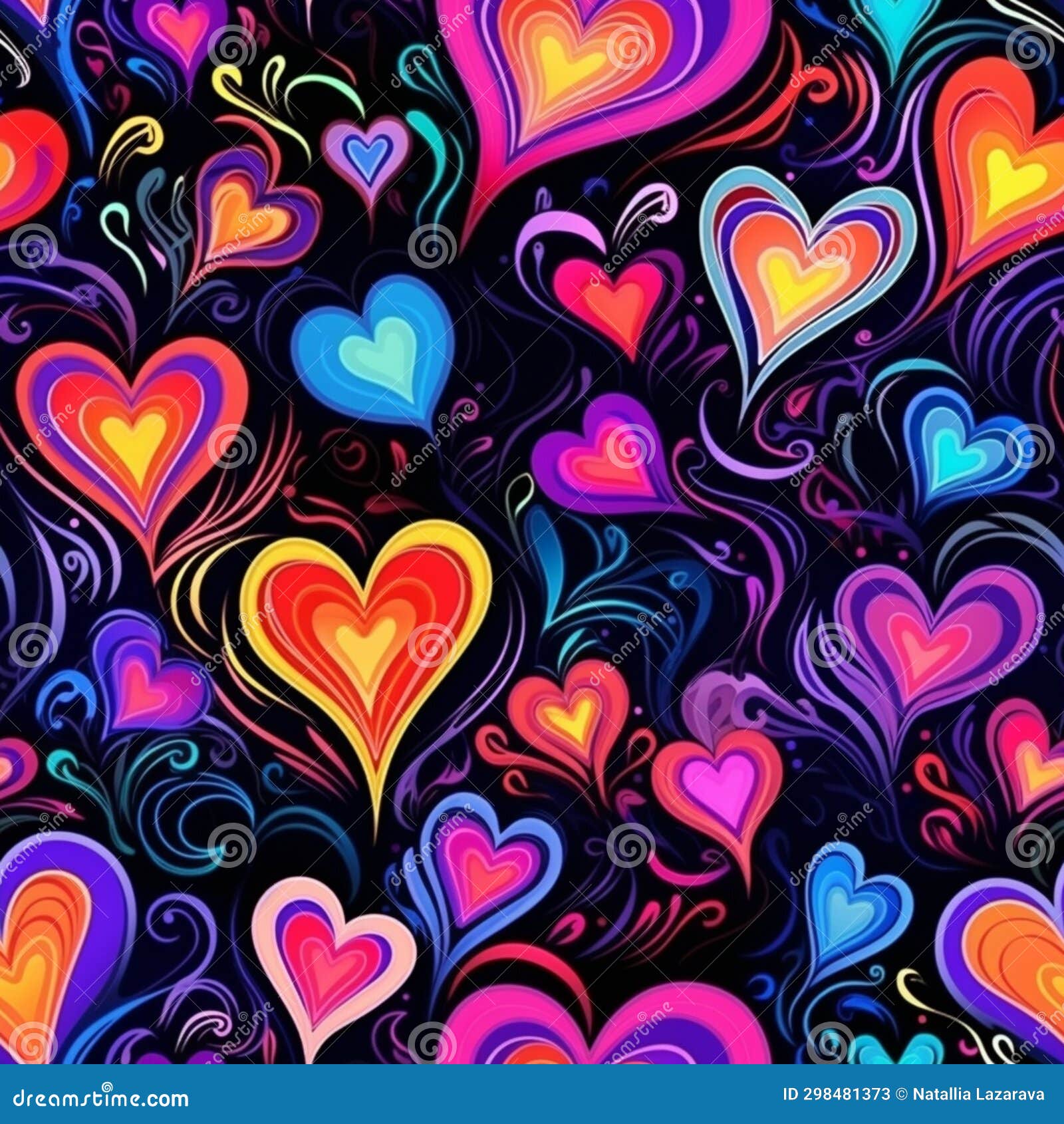Abstract Bright Background of Heart-shaped Patterns in Neon Colors,a ...