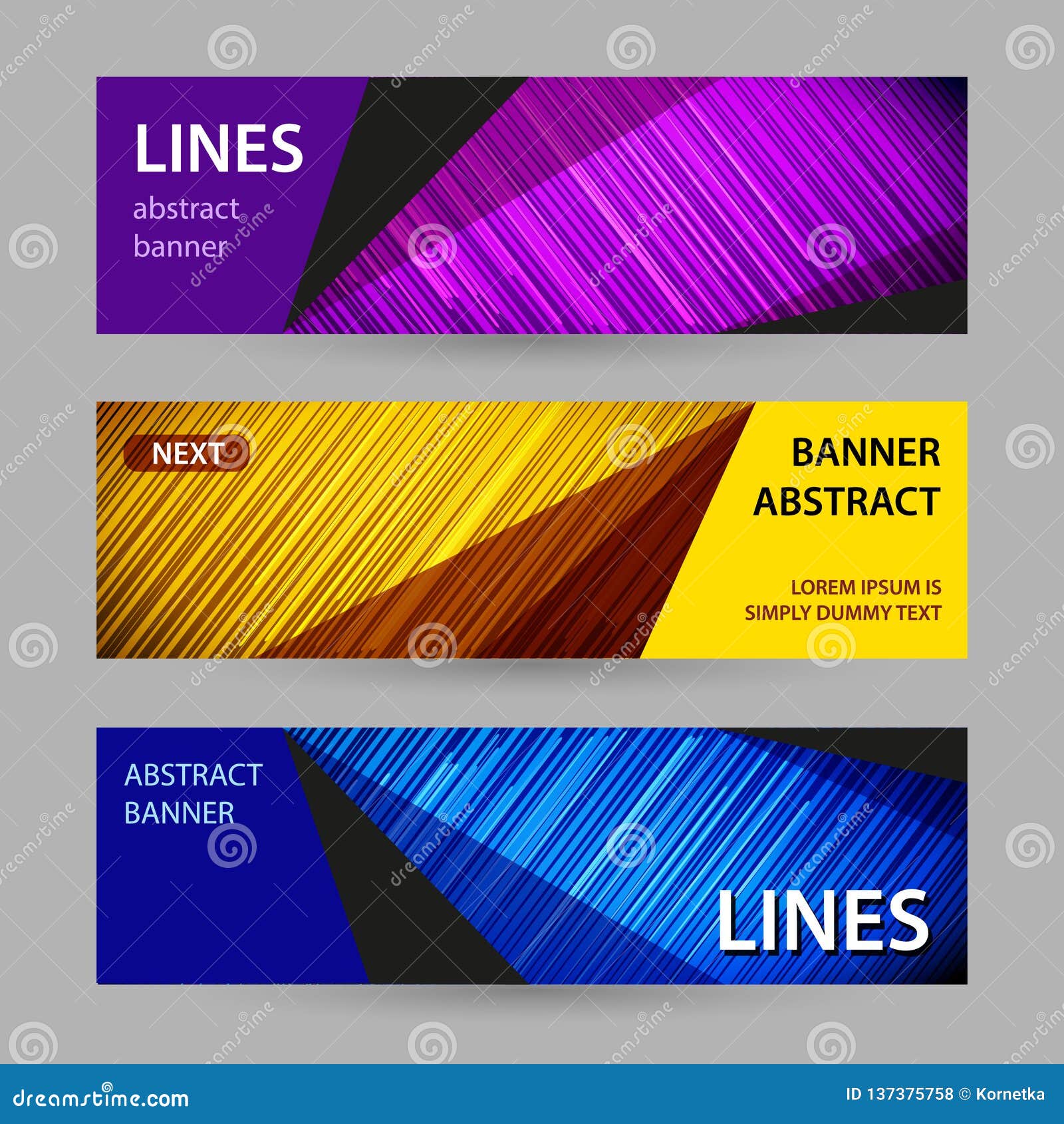 Abstract Bright Banner with Lines on Dark Background. Set Horizontal ...