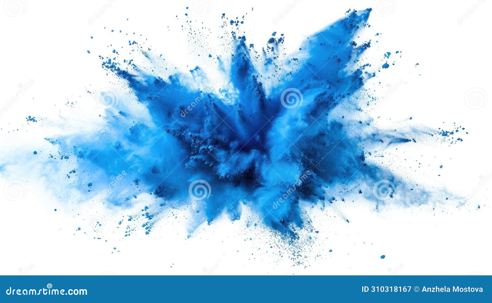 Abstract Bright Blue Dust Explosion on White Background, Freeze Motion ...