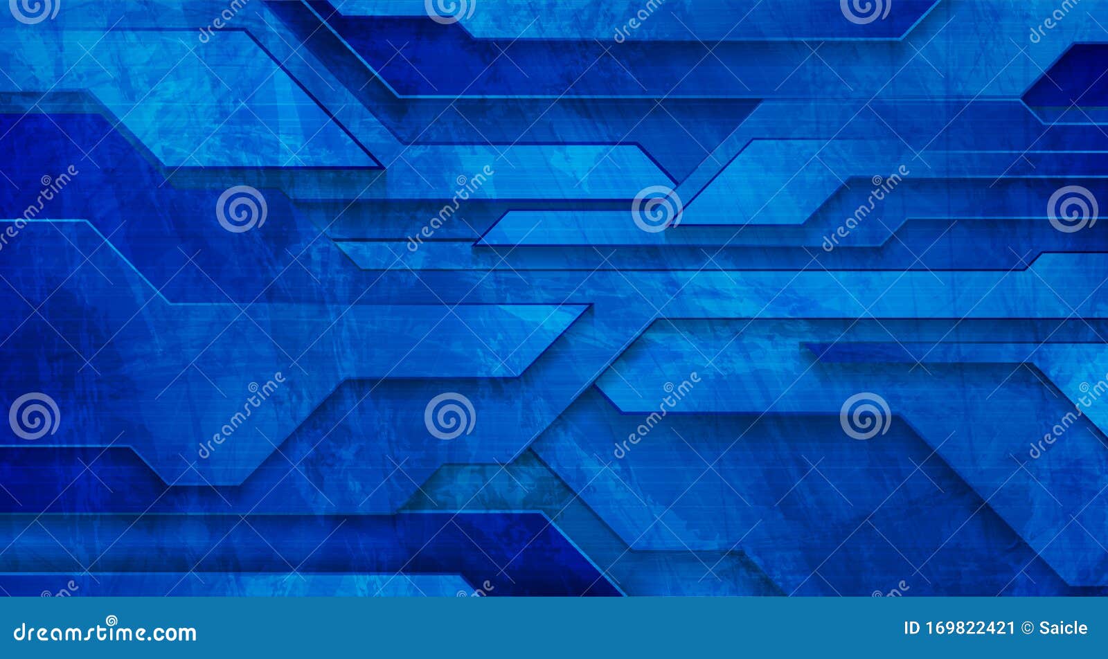 Abstract Bright Blue Grunge Tech Geometric Background Stock Vector ...