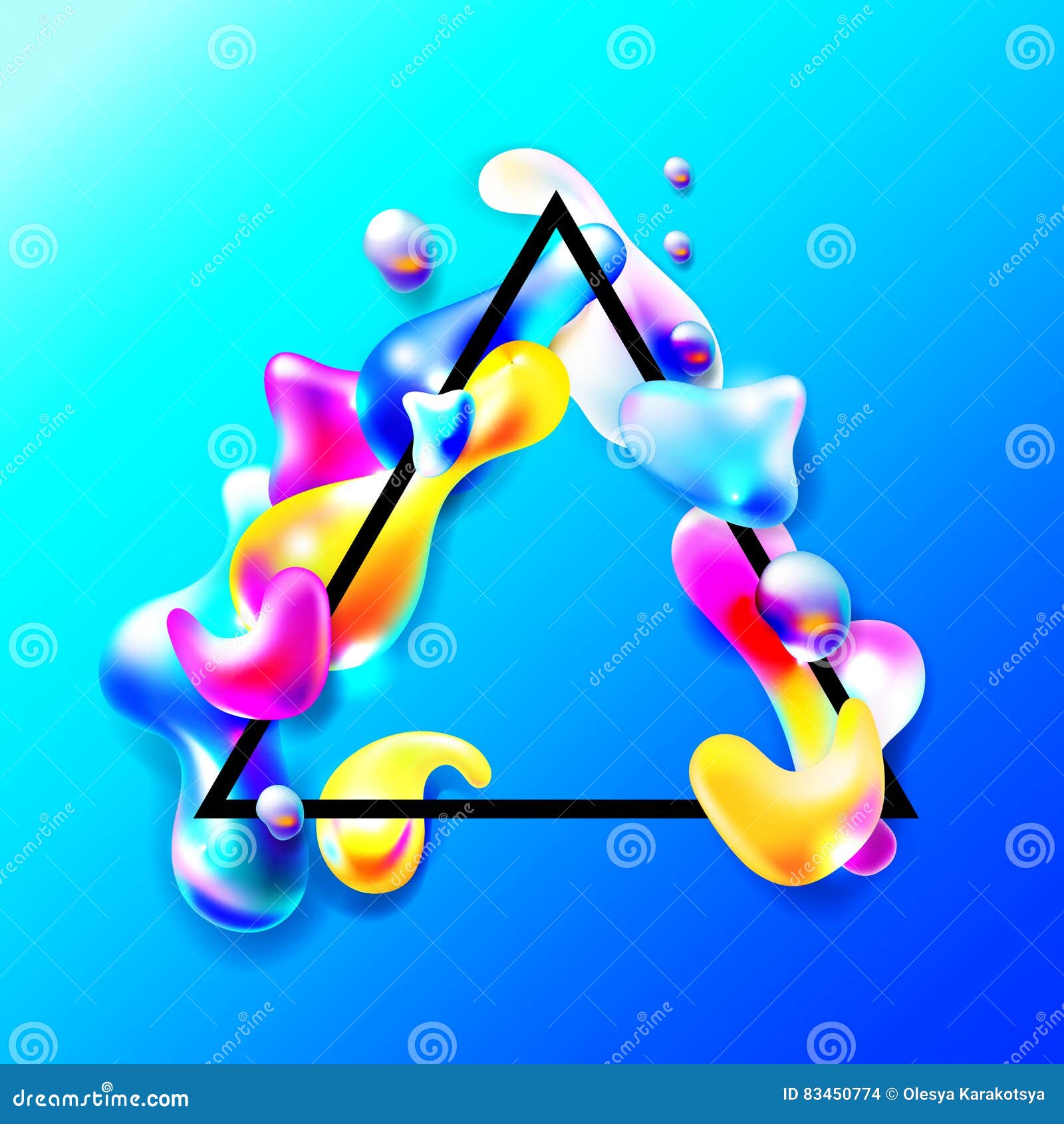 Abstract Bright Colorful Plasma Drops Shapes with a Black Triangle ...