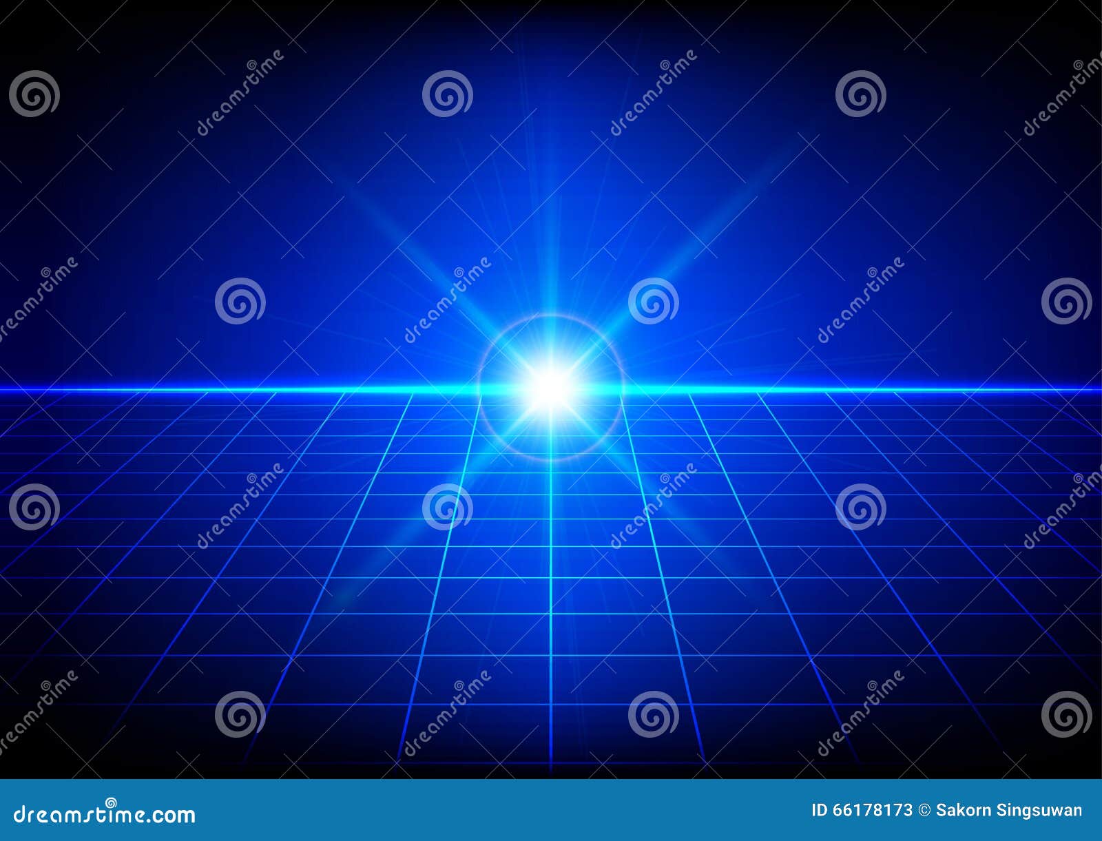 Abstract Bright Flare with Grid Perspective on Blue Background. Stock ...