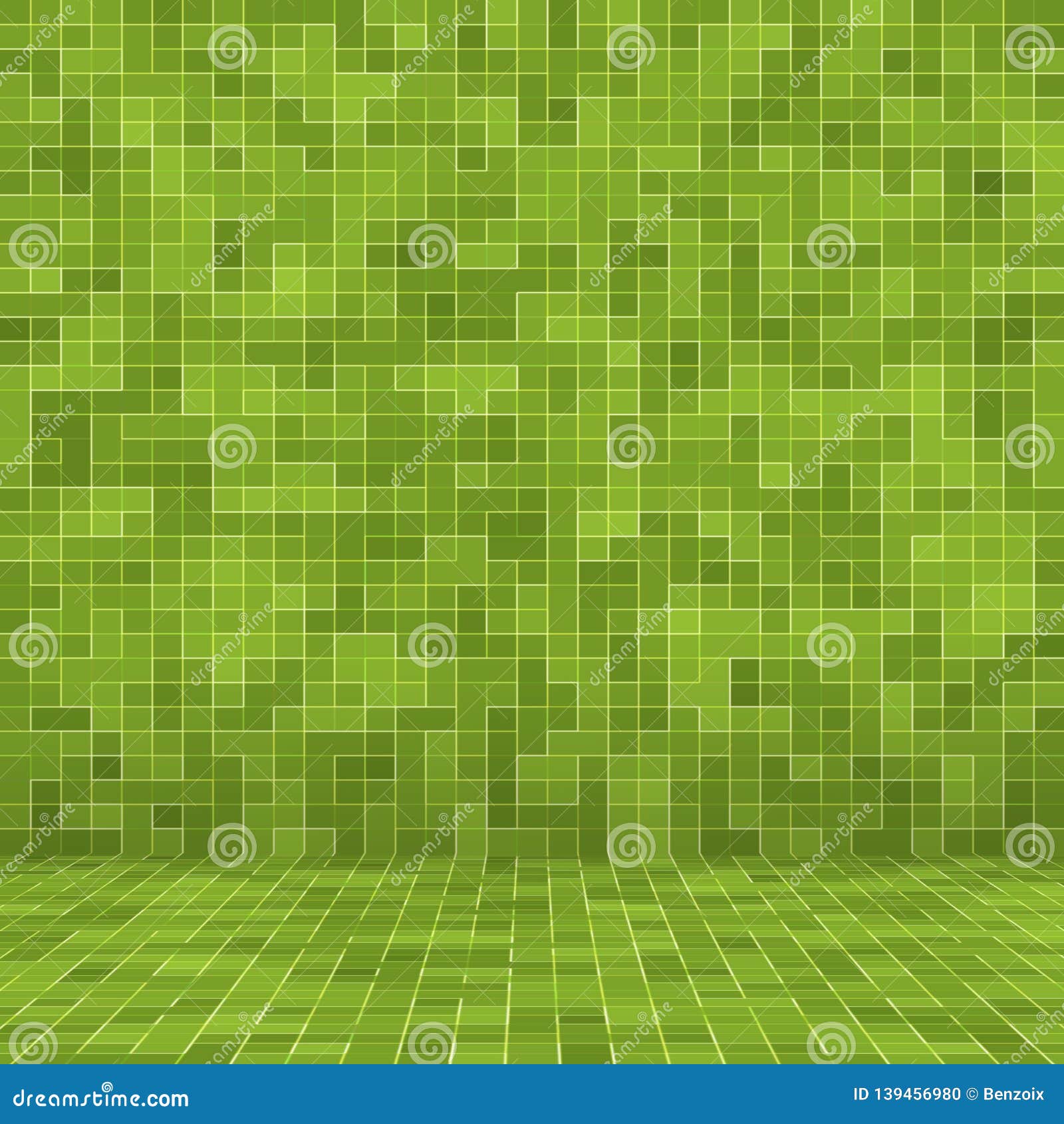 Abstract Bright Green Square Pixel Tile Mosaic Wall Background and ...