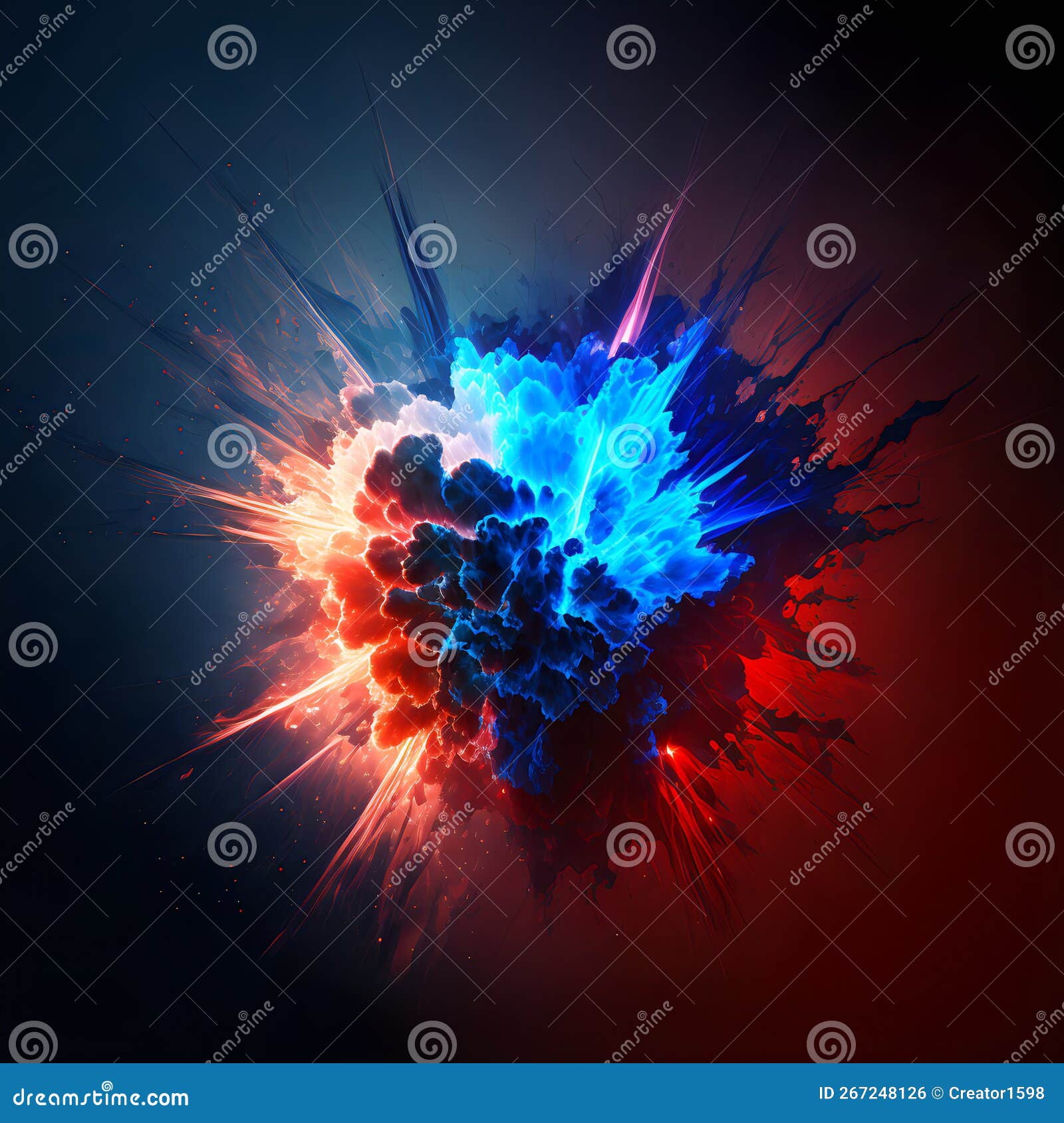 Abstract Bright Illustration of a Red-blue Explosion with Smoke and ...