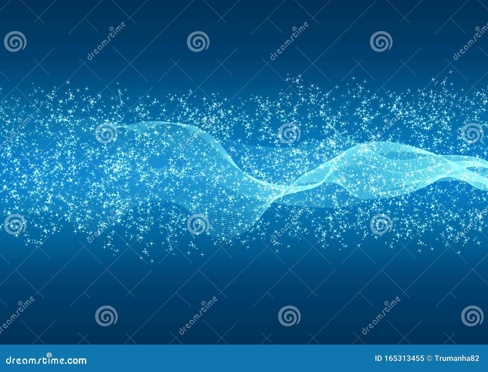 Abstract Bright Waves, Particles and Glitters in Blue Gradient ...