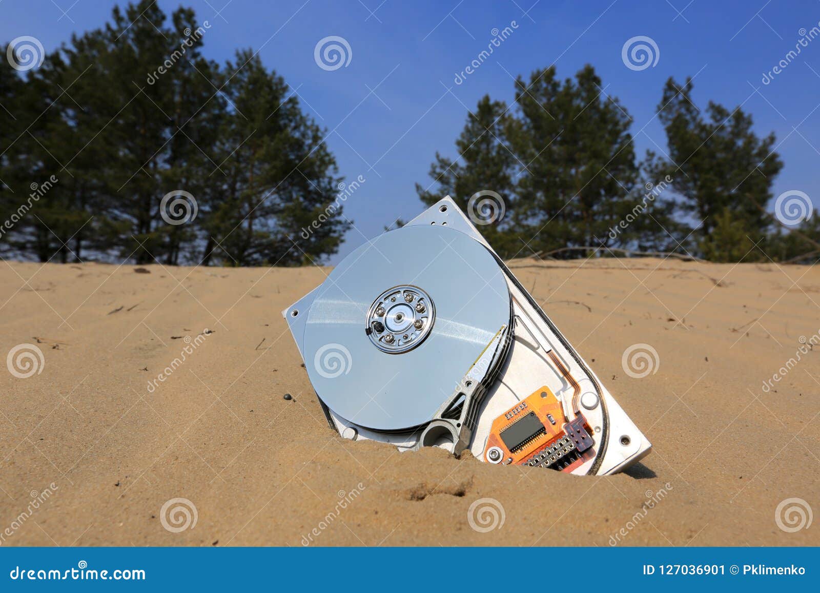 Abstract Broken Computer Hard Drive in the Sand Stock Image - Image of ...
