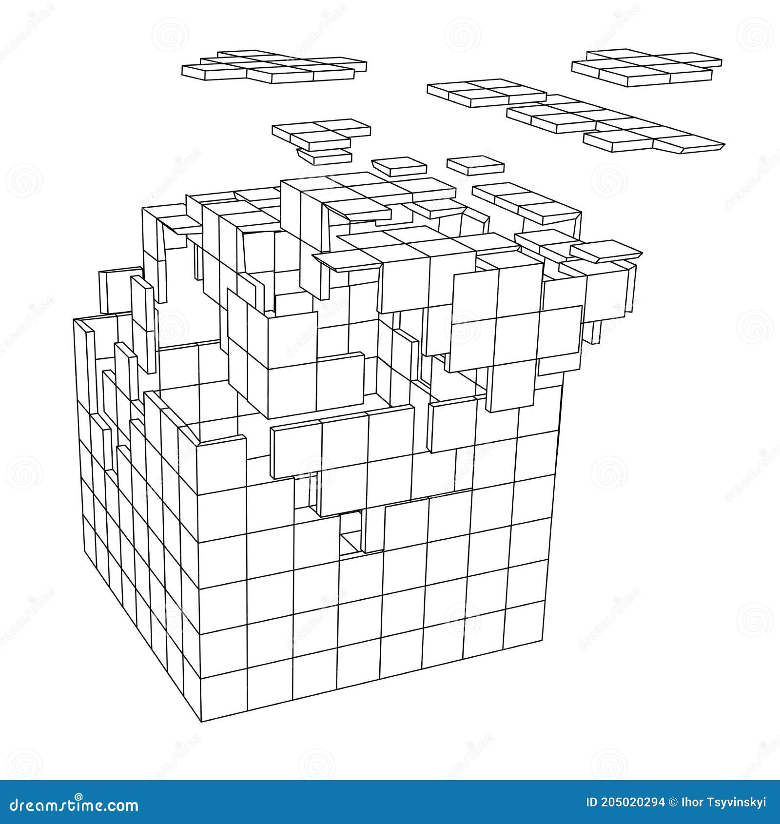 Abstract Broken 3d Cube. Broken Polygonal Form.Destruction Effect ...