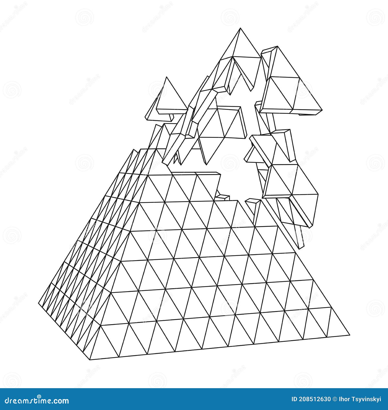 Abstract Broken 3d Piramid. Broken Polygonal Form. Destruction Effect ...