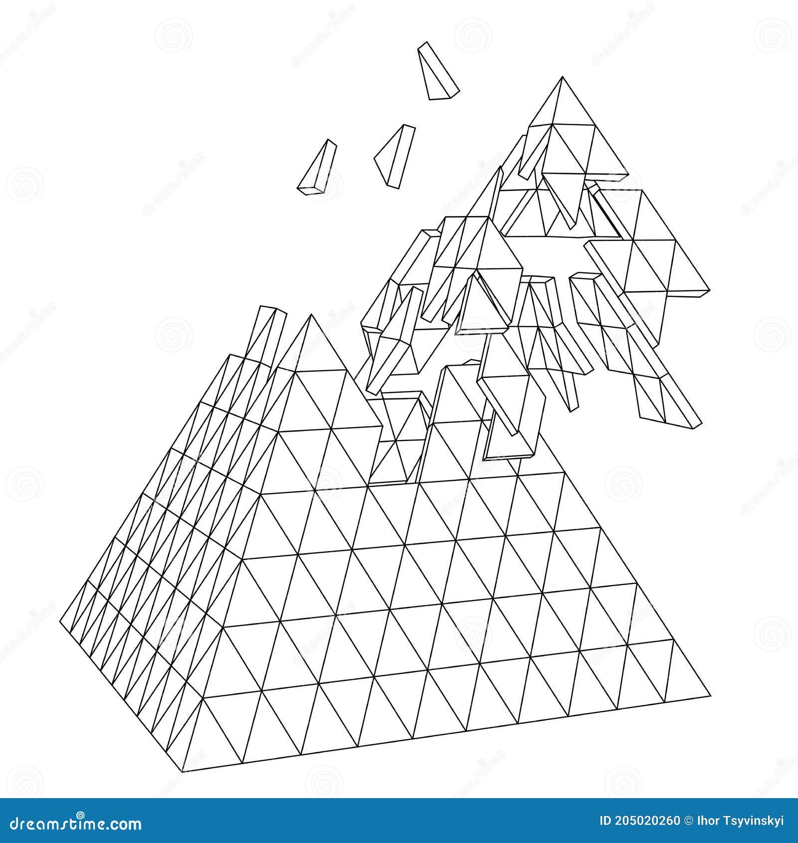 Abstract Broken 3d Piramid. Broken Polygonal Form. Destruction Effect ...