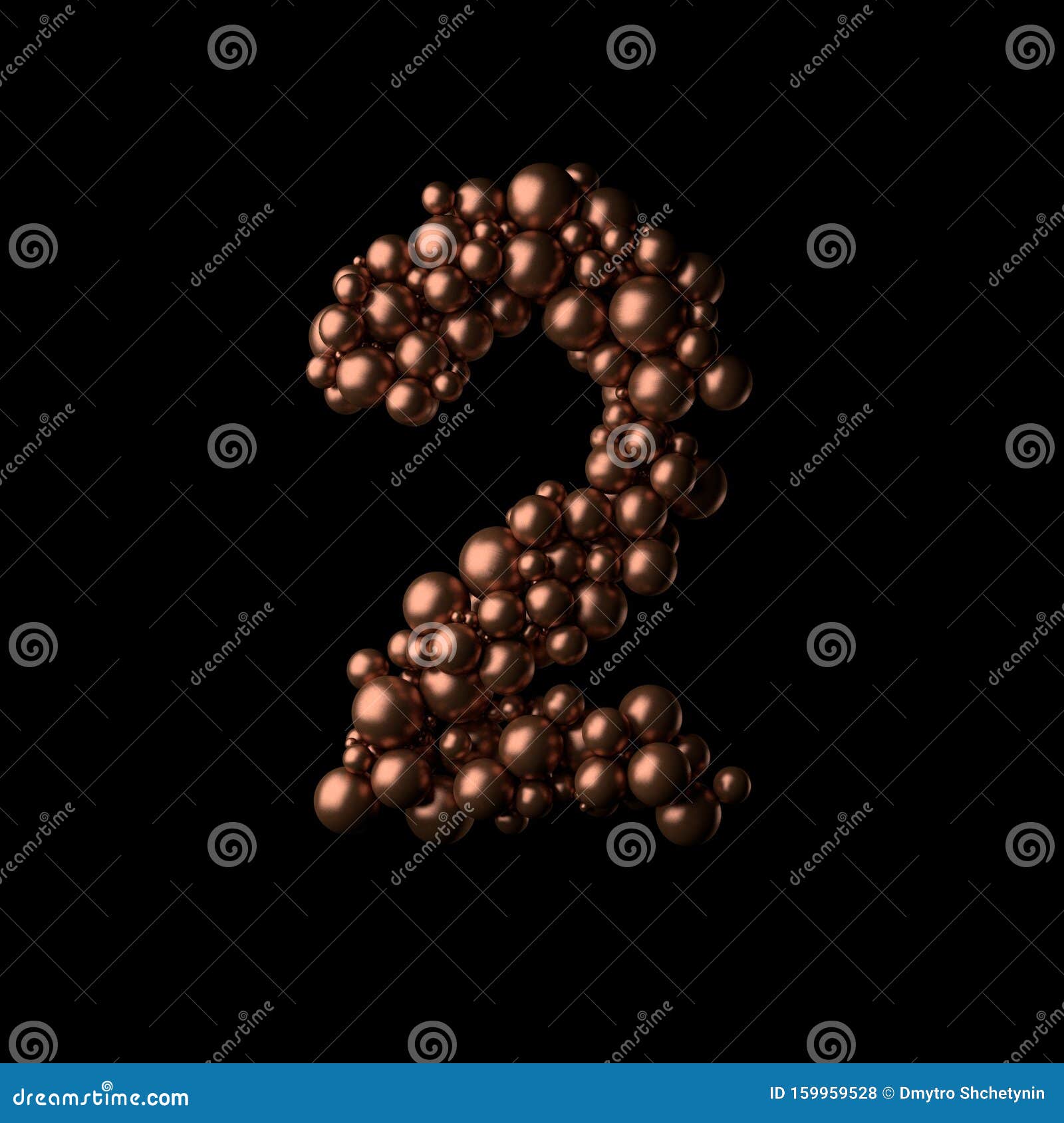 Bronze Numeric 2 on Black Background. 3D Rendering Stock Illustration ...