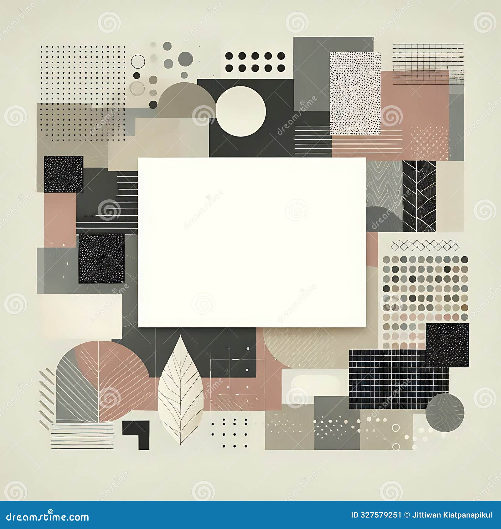 Abstract Brown Geometric Shape, Leaves Motif, and Polka Dot in Border ...