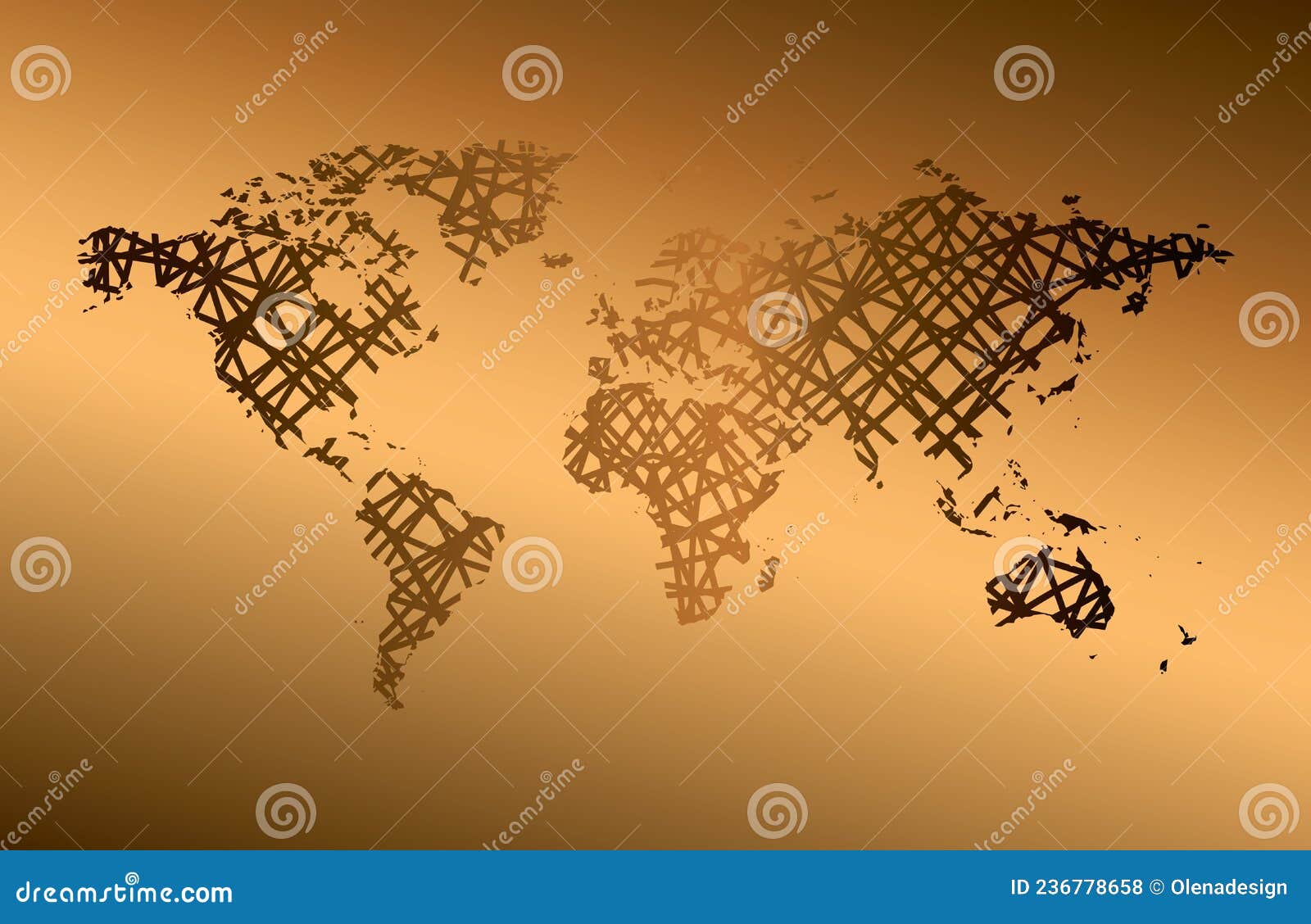Abstract Brown World Map on Dark Gold Background Stock Vector ...
