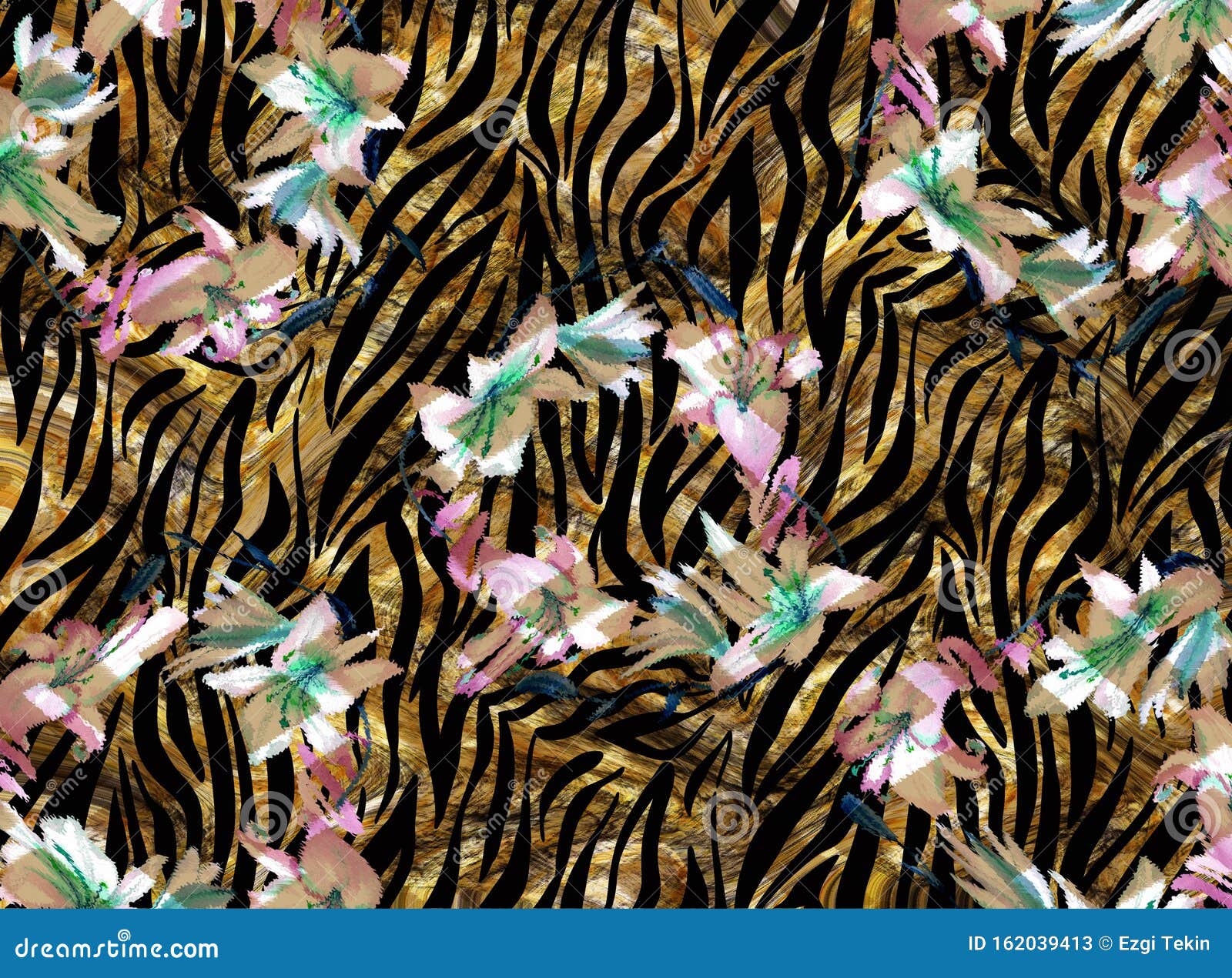 Abstract Zebra Print with Flowers Stock Illustration - Illustration of ...