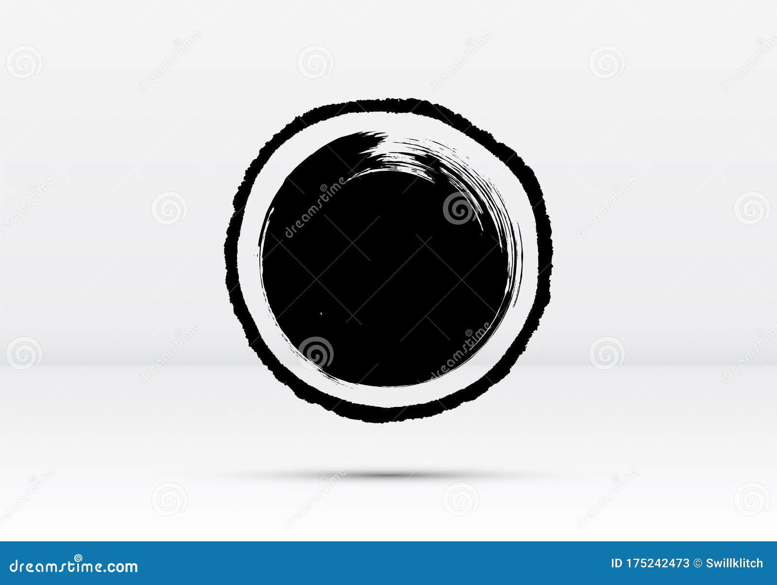 Abstract Brushed Black Ink Circle with Rough Edges and Grungy Texture ...