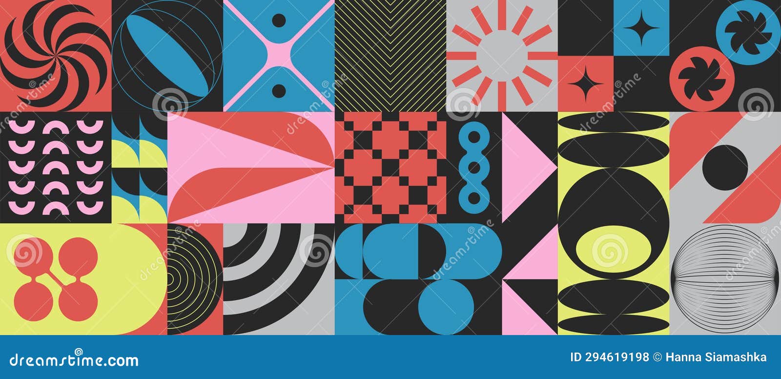 Abstract Brutalist Modern Geometric Pattern with Futuristic Shapes ...
