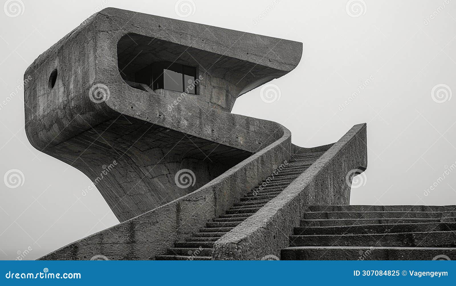An Abstract Brutalist Structure Featuring a Large, Curved Concrete Form ...