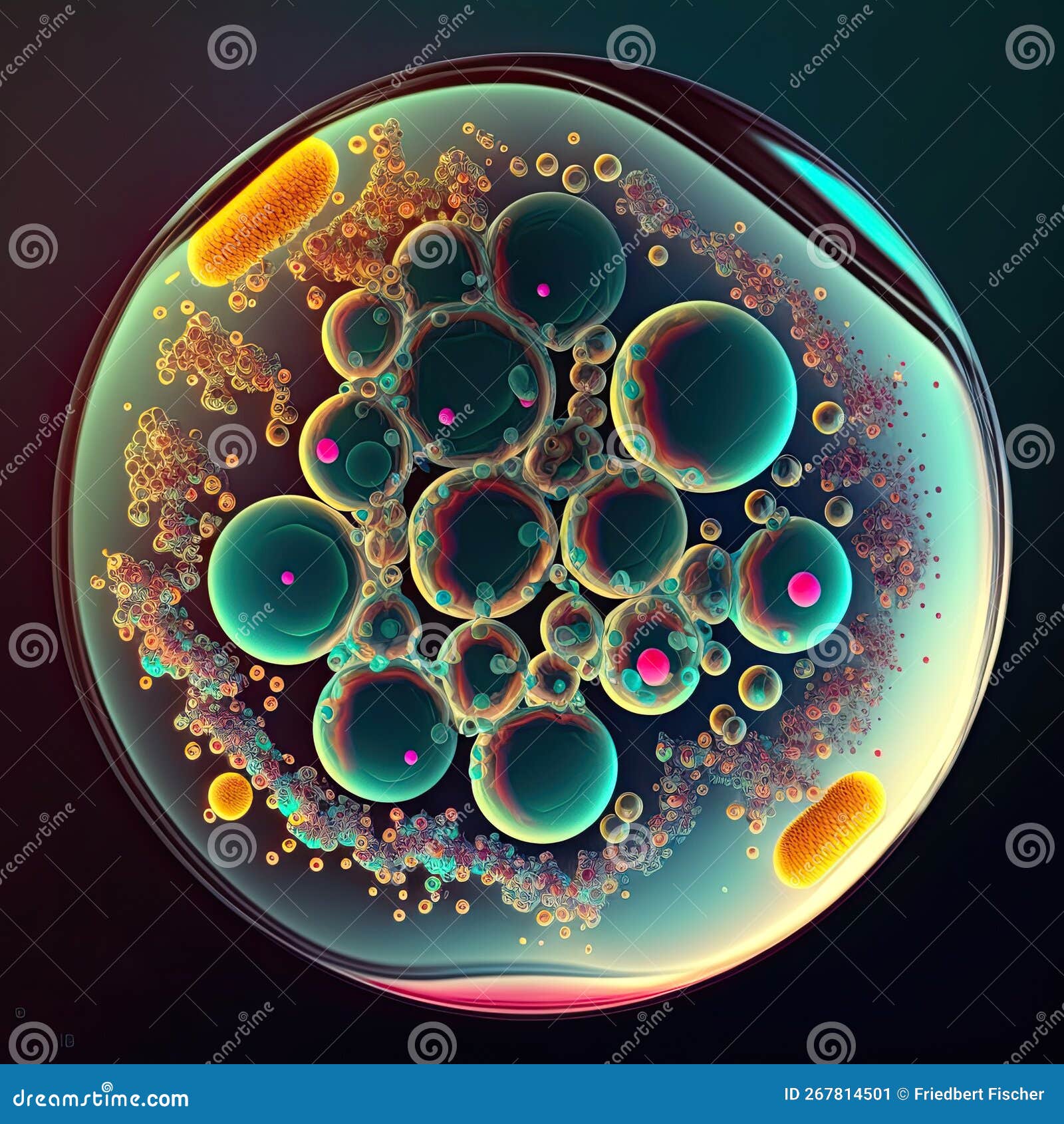 Abstract Bubbles And Microplastic Particles In Petri Dish In Opalescent ...