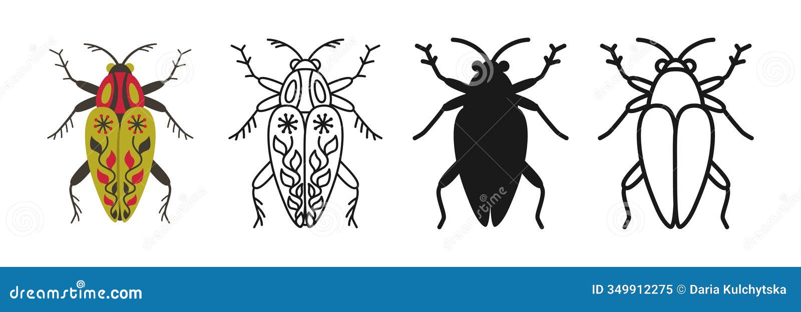 Abstract Bug Linear Icon Beetle Symbol Cartoon Set Simple Sign Stylized ...