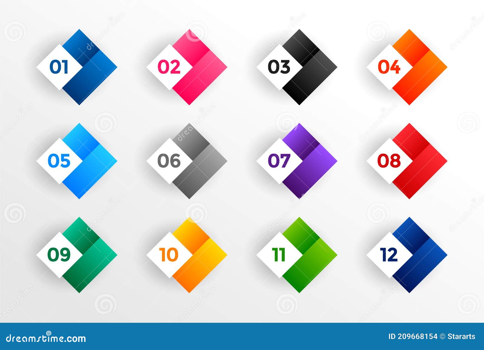 Abstract Bullet Points Numbers in Diamond Shape Style Stock Vector ...