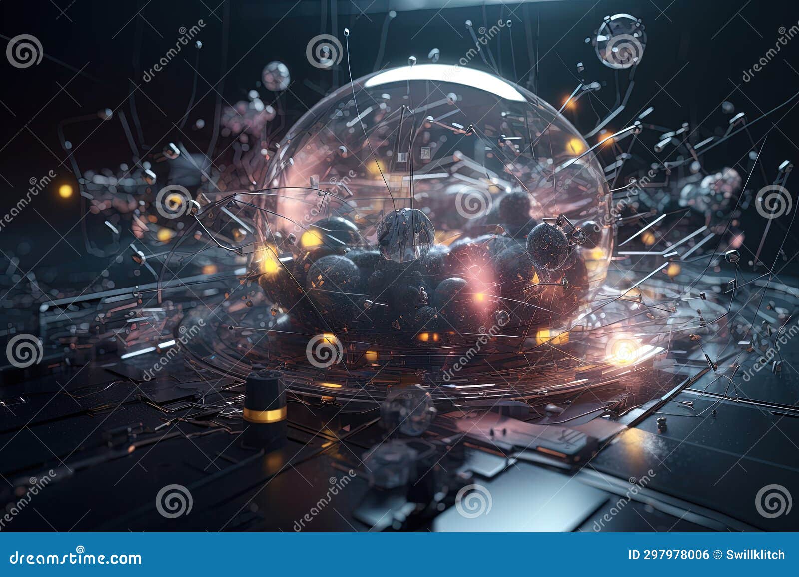 Abstract Burst of Wires and Particles on Technology Background ...