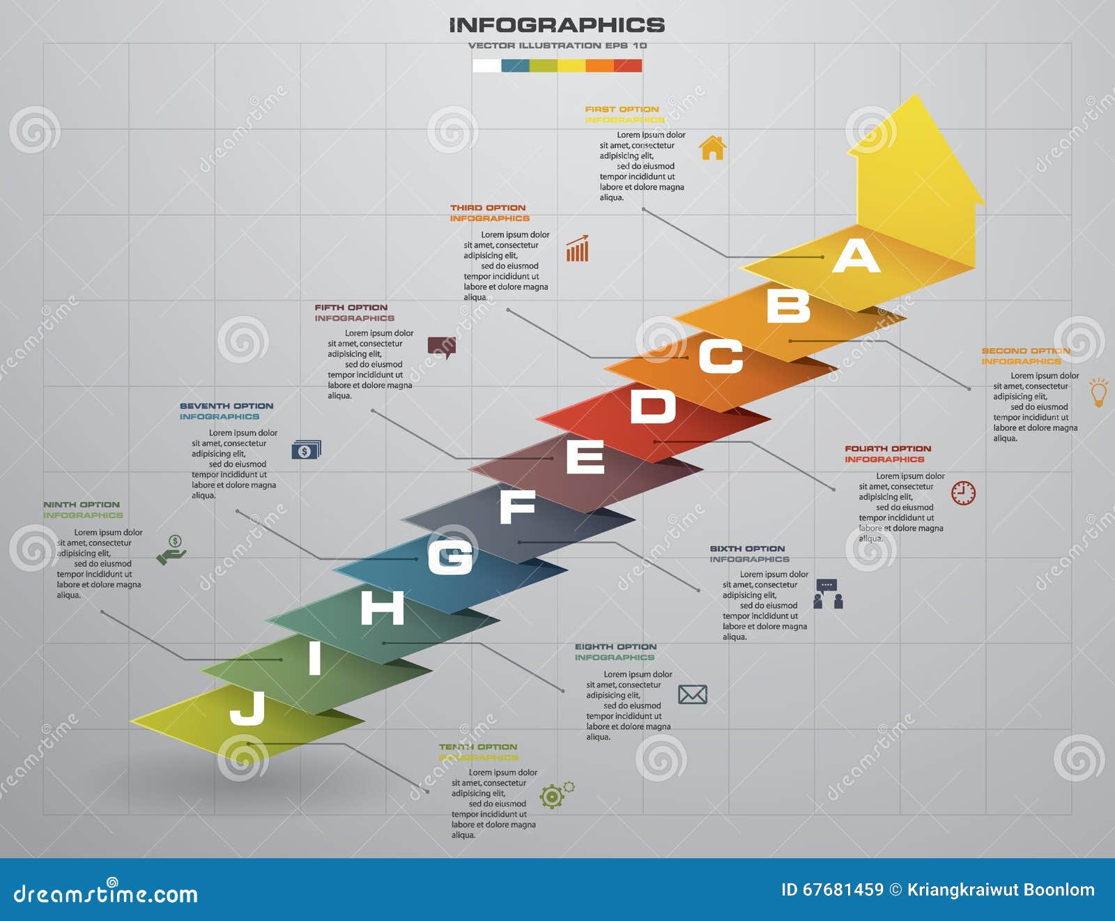 Abstract Business Chart. 10 Steps Diagram Template. Vector. Step by ...