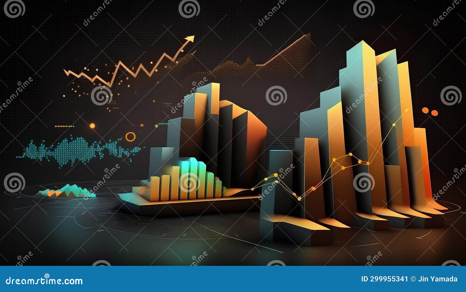 Abstract Business Graph on Dark Background 3d Render of Chart Stock ...