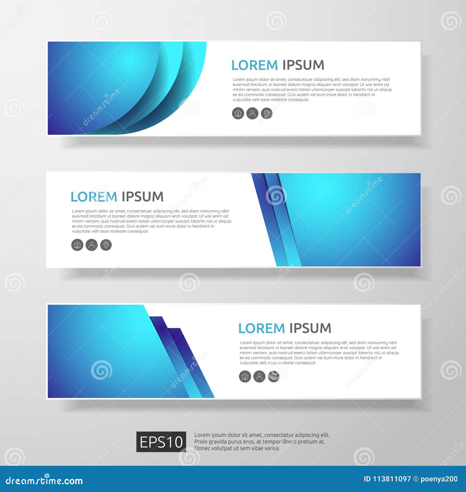 Abstract Business Header or Banner Template Set with Geometric Shapes ...