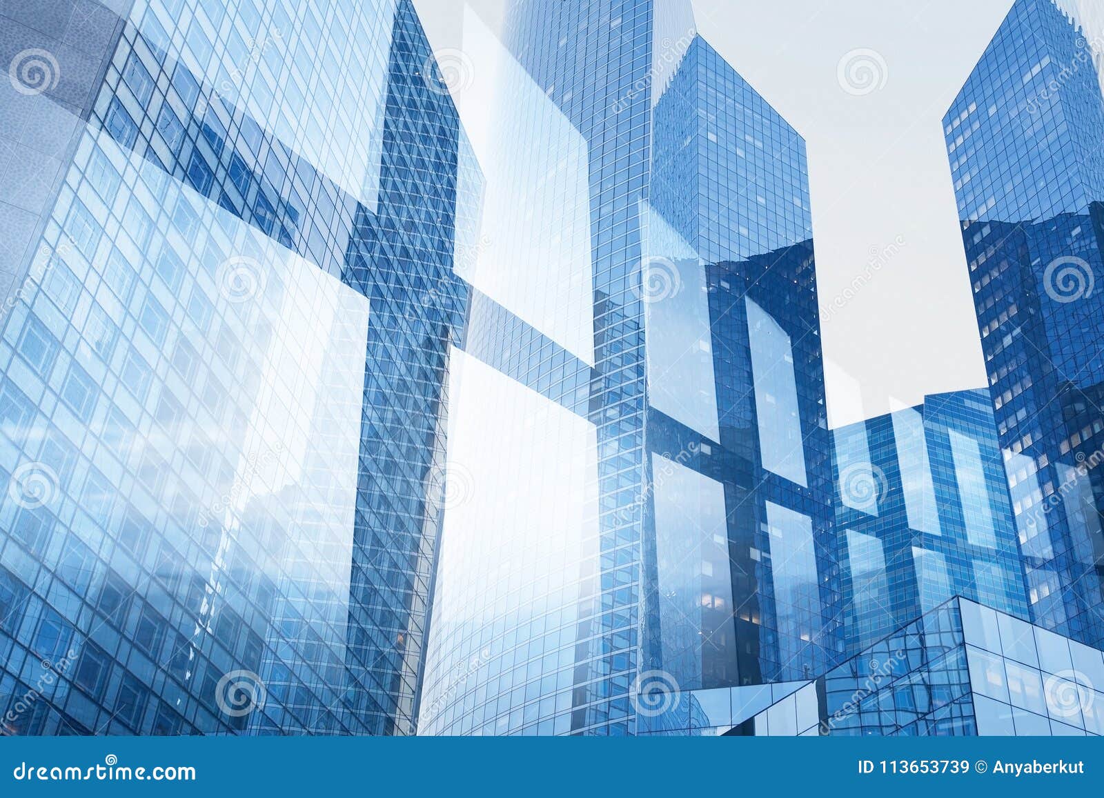 Abstract Business Interior Background, Blue Window Double Exposure ...