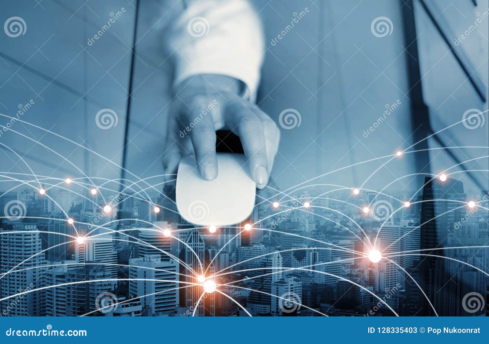 Businessman Using Mouse Conecting Global Network and Data Exchange ...