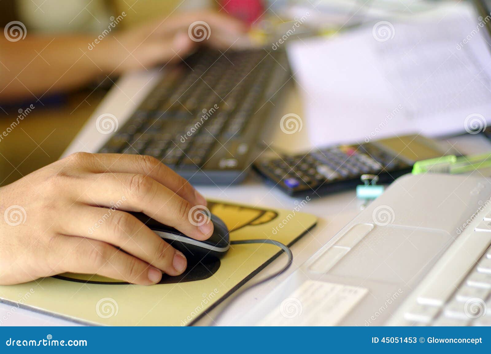 Abstract Busy Working Desk Hand and Keyboard Stock Image - Image of ...