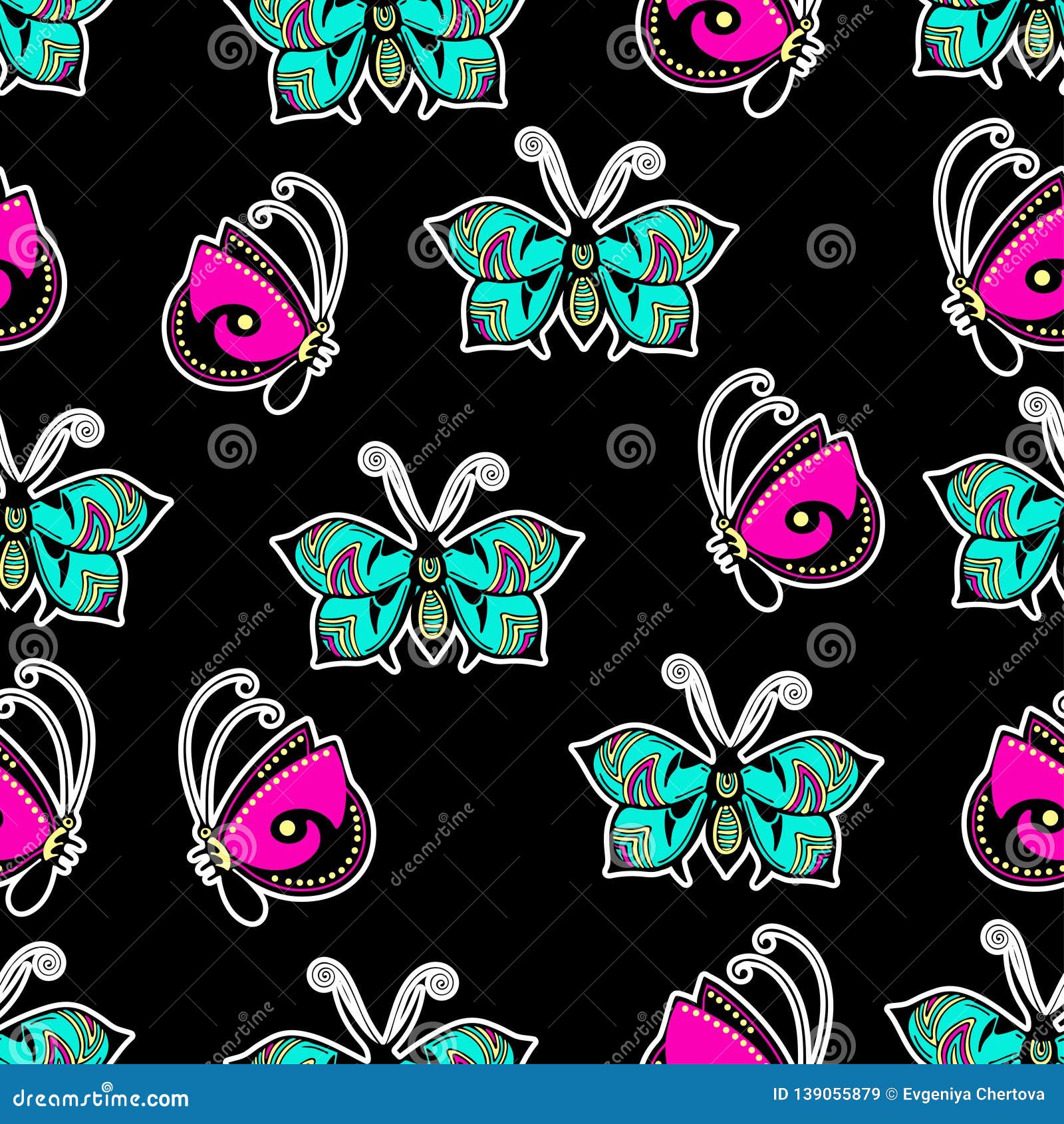 Abstract Butterflies Seamless Pattern, Hand Drawing, Textile Print ...