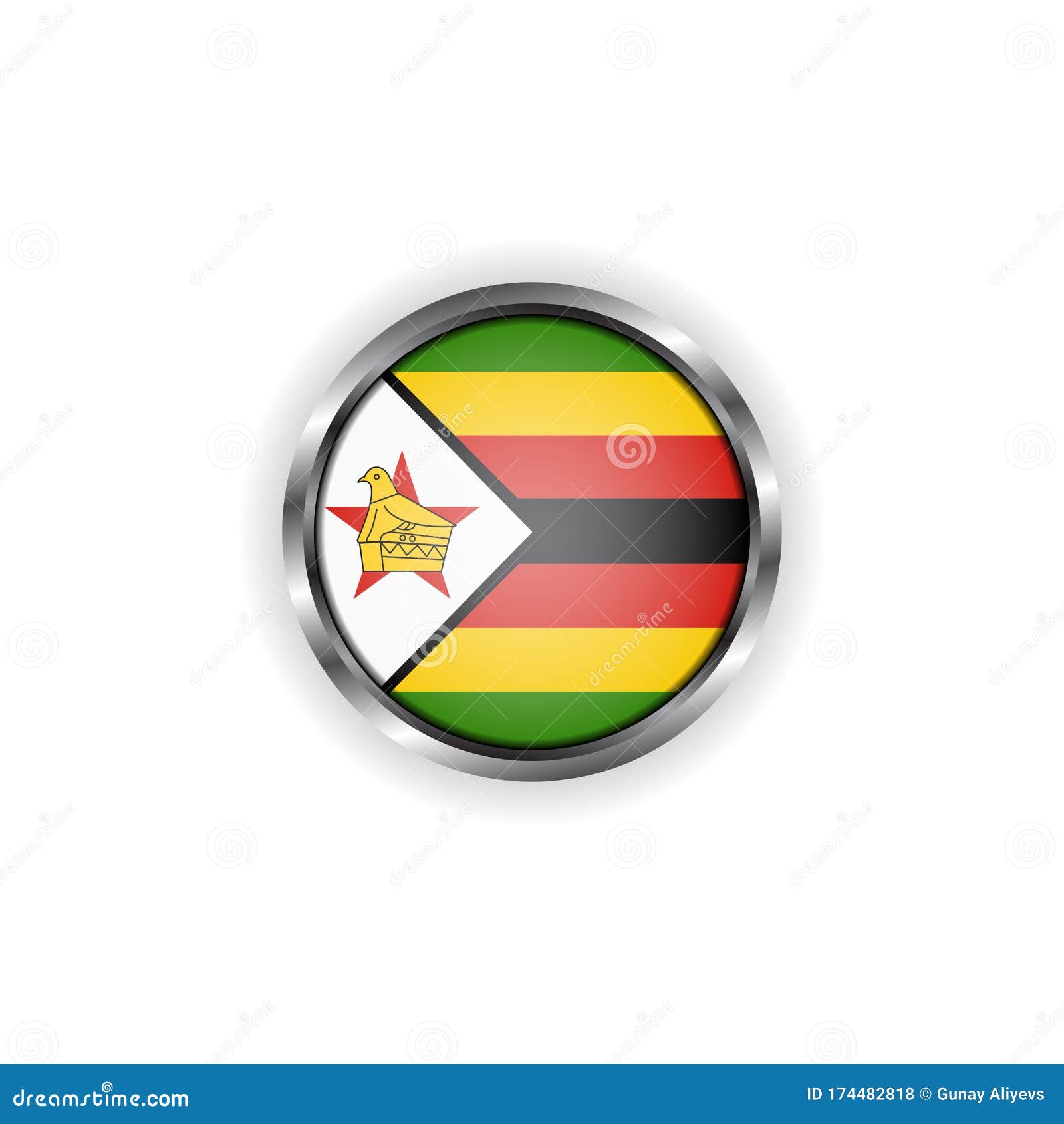 Abstract Button with Stylish Metallic Frame. Zimbabwe Flag Vector ...