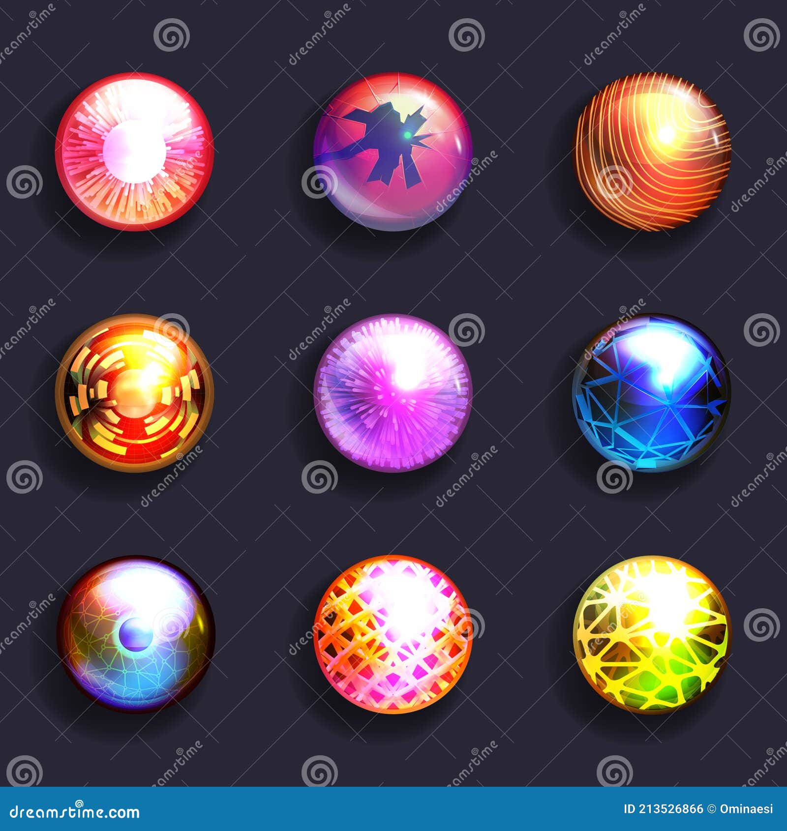 Abstract Buttons Crystal Balls Lines Grid Explosion Cross Design Vector ...