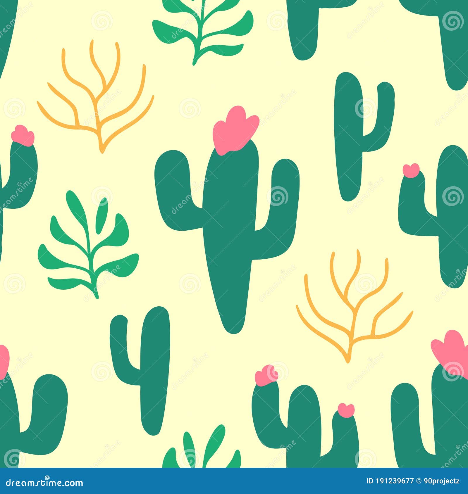 Abstract Cactus Flowers Pattern, Seamless Pattern. Stock Vector ...