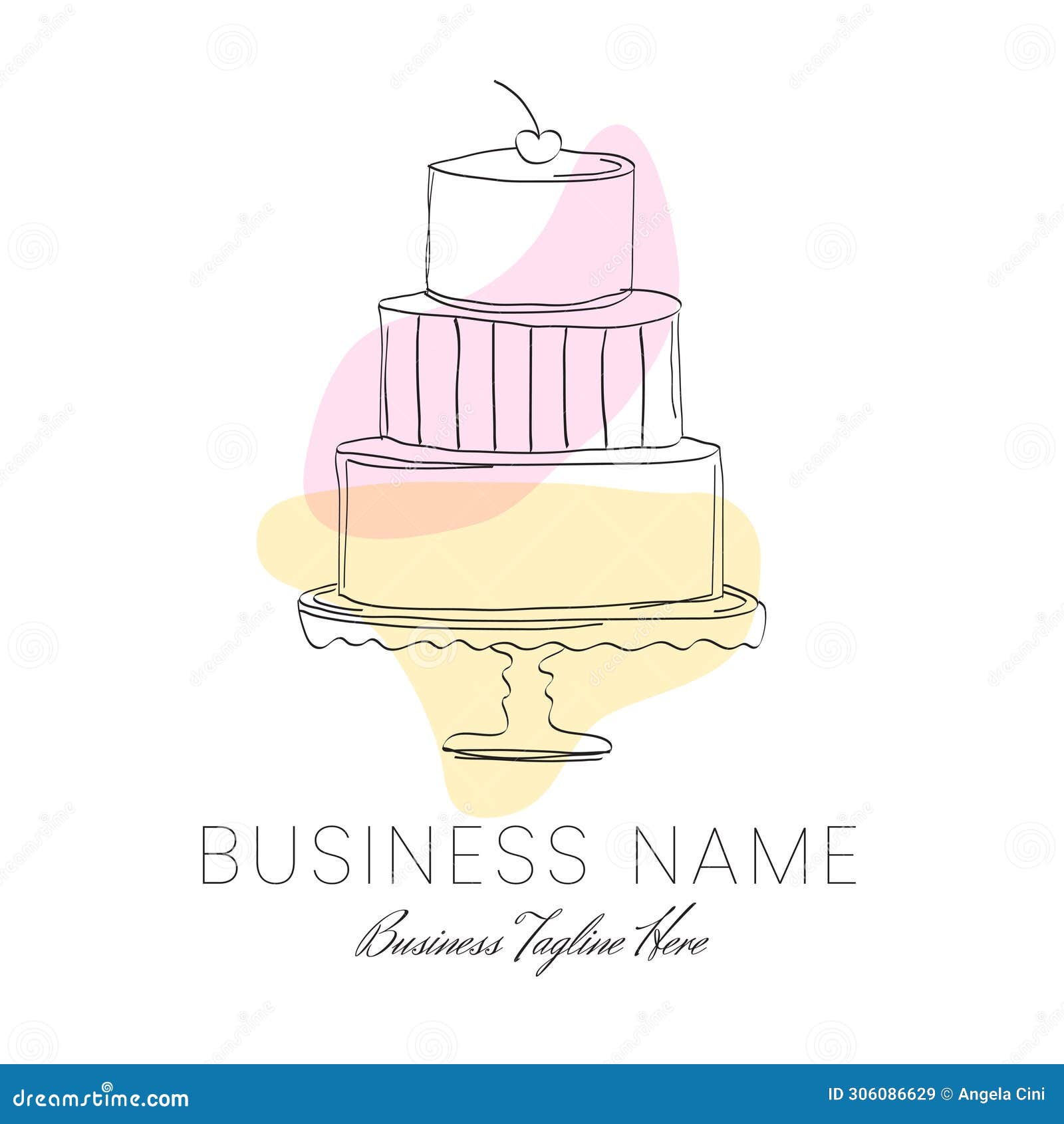 Abstract Cake Bakery Logo Design With Brush Strokes And Doodle Sketch ...