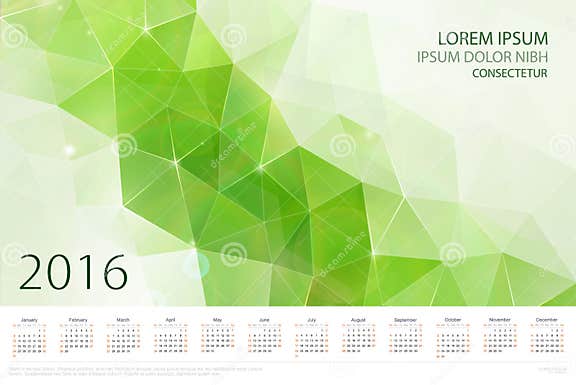 Abstract 2016 Calendar. Vector Background Stock Vector - Illustration ...