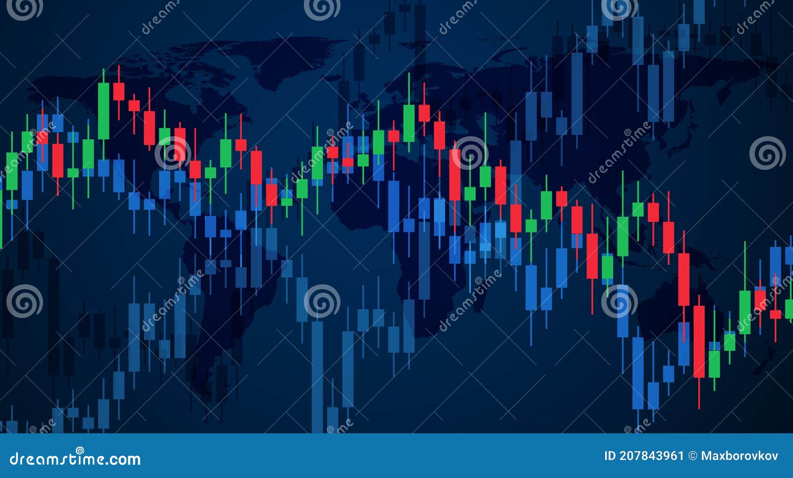 Abstract Candlestick Chart On Dark Blue Digital Screen. Stock Market ...