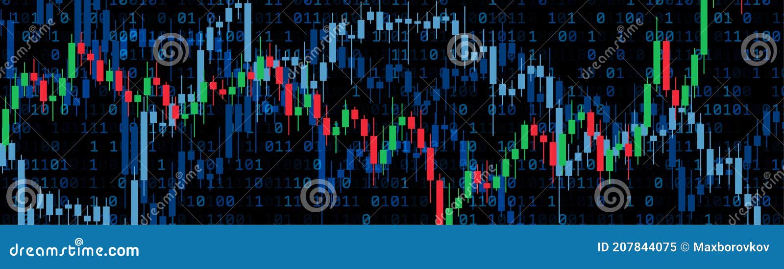 Abstract Candlestick Chart On Dark Blue Digital Screen. Stock Market ...