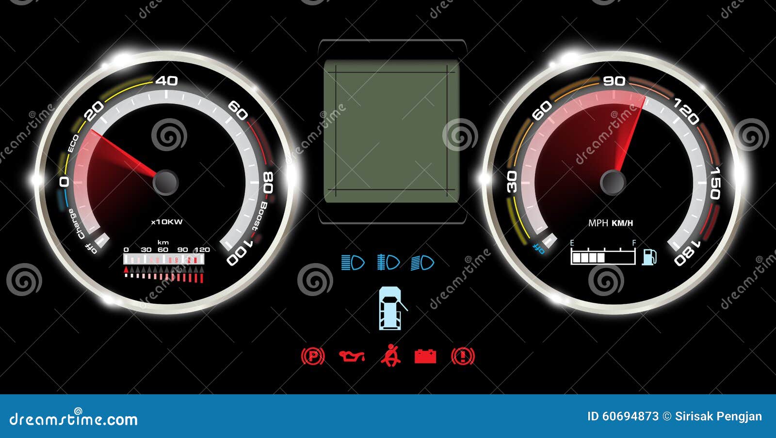 Car Speedometer, Digital Neon LED Light Gauges Cartoon Vector ...