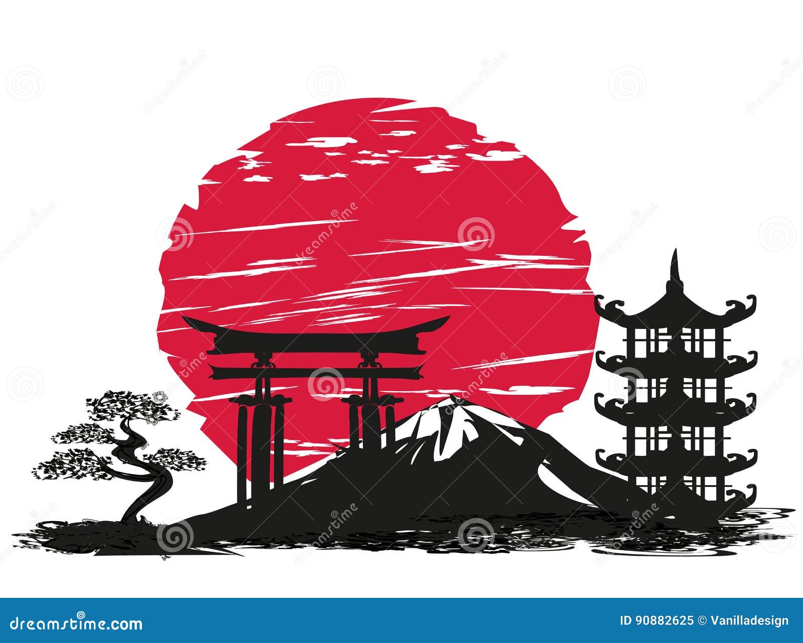 Abstract Card with Japanese Landscape Stock Vector - Illustration of ...