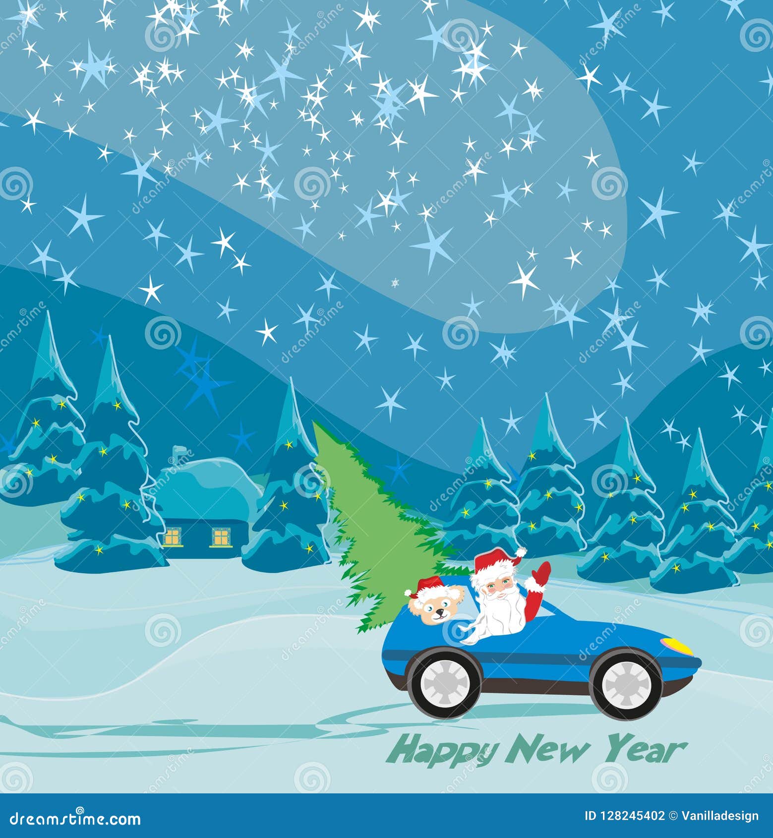 Abstract Card with Santa Claus Driving Car Stock Vector - Illustration ...
