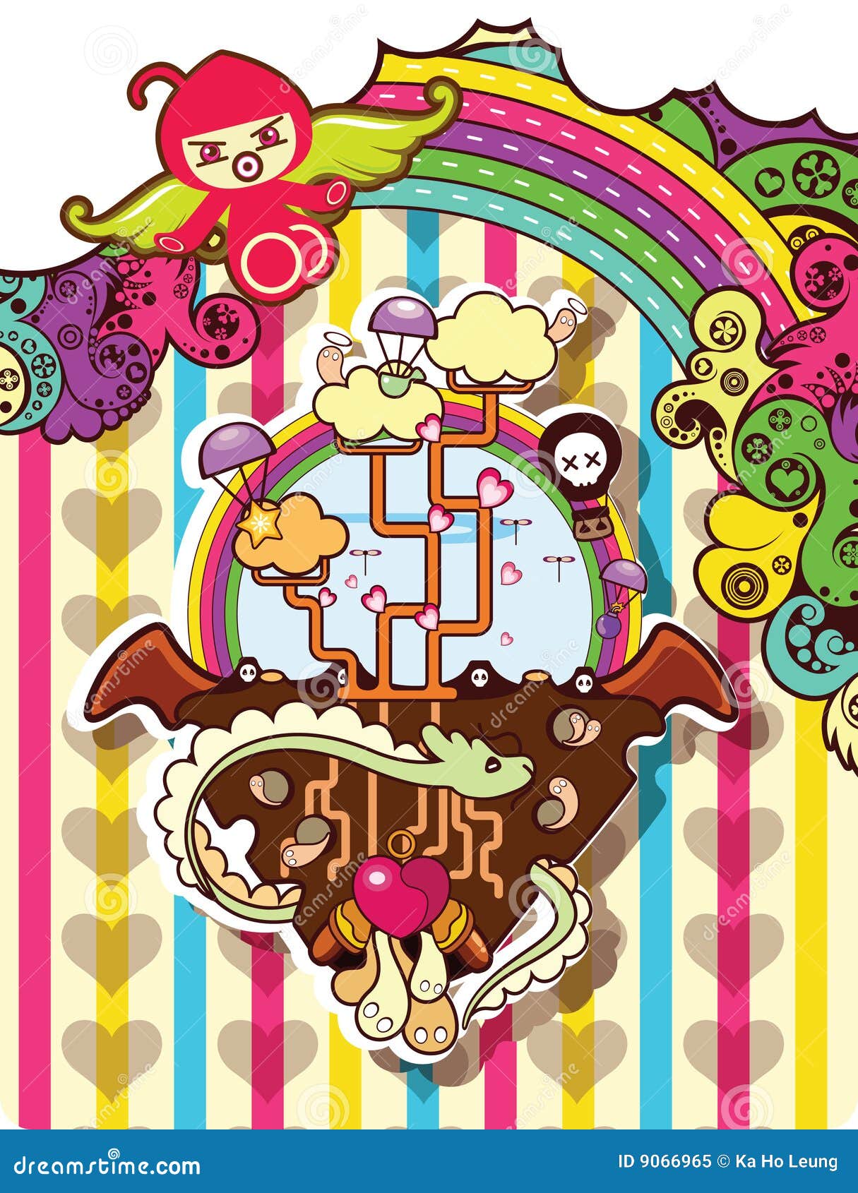 Abstract Cartoon Characters Lying In Cozy Bed. Vector Illustration ...