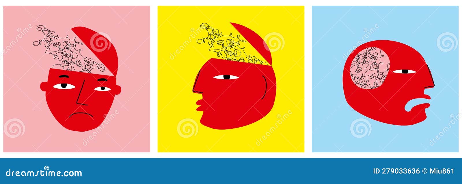 Abstract Cartoon of Stressed and Overthinking Men. Stock Vector ...