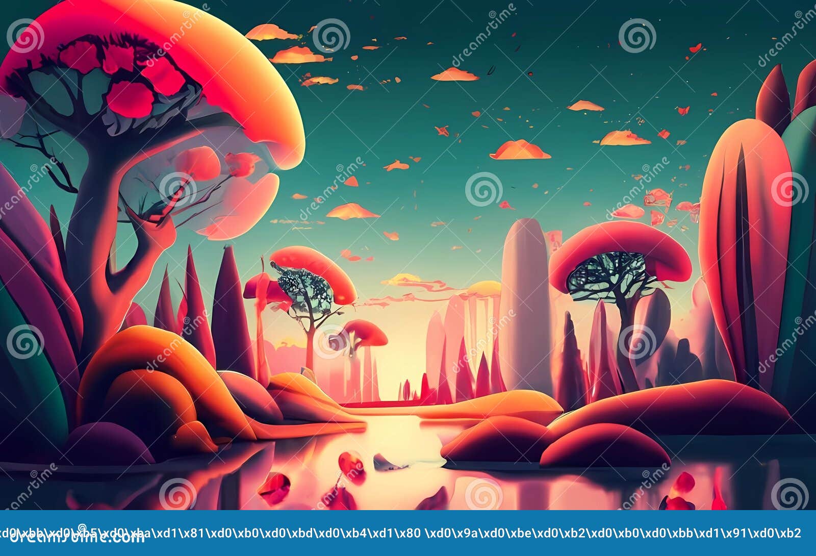 Abstract Cartoon Style 3d Natural Landscape Render Stock Illustration ...