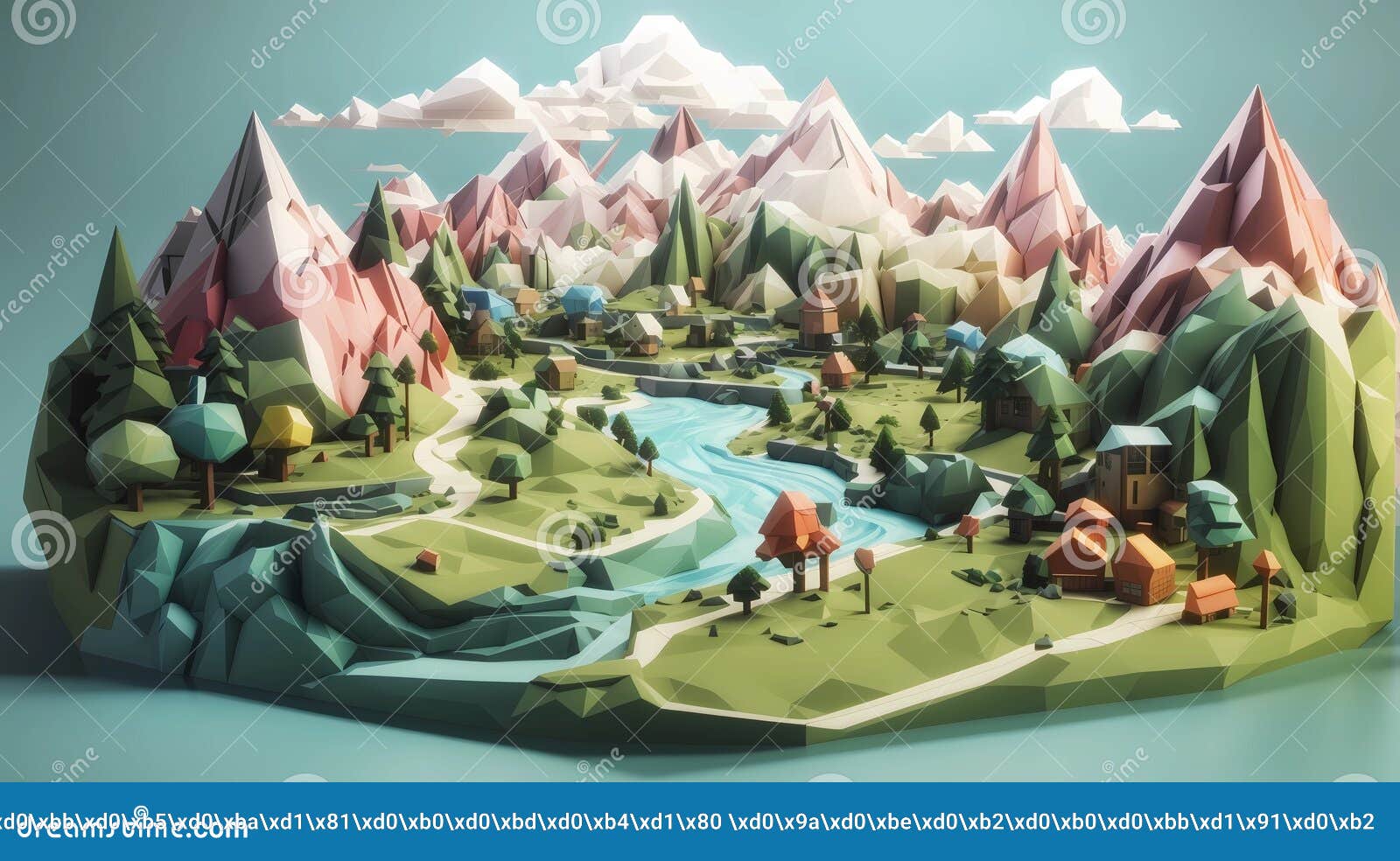 Abstract Cartoon Style 3d Natural Landscape Render Stock Illustration ...