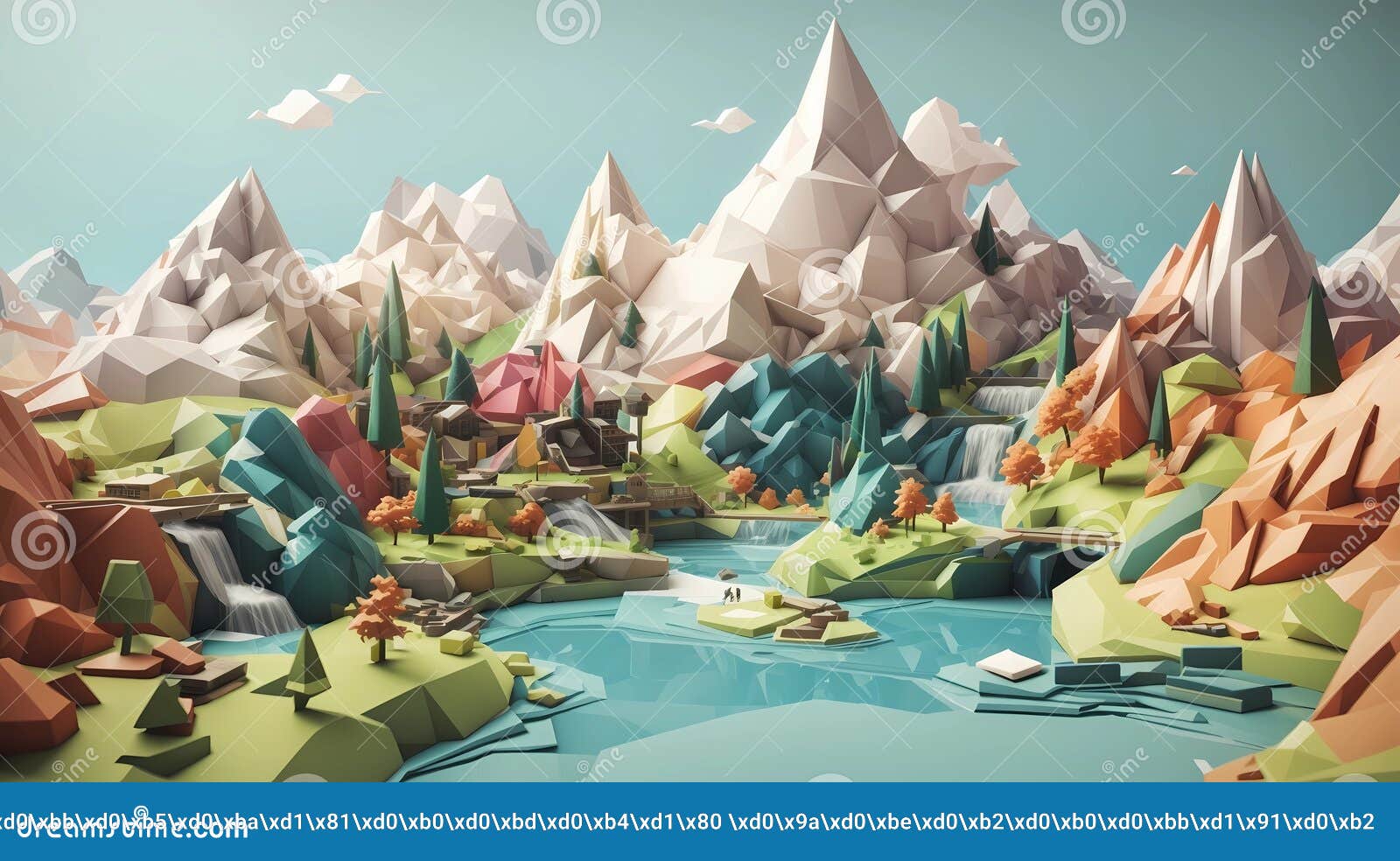 Abstract Cartoon Style 3d Natural Landscape Render Stock Illustration ...