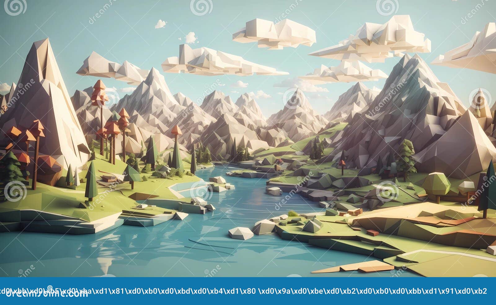 Abstract Cartoon Style 3d Natural Landscape Render Stock Illustration ...