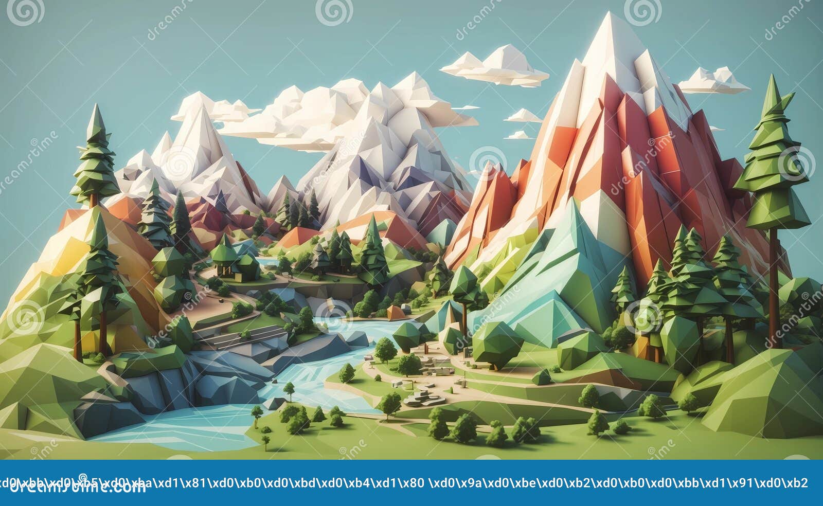 Abstract Cartoon Style 3d Natural Landscape Render Stock Illustration ...
