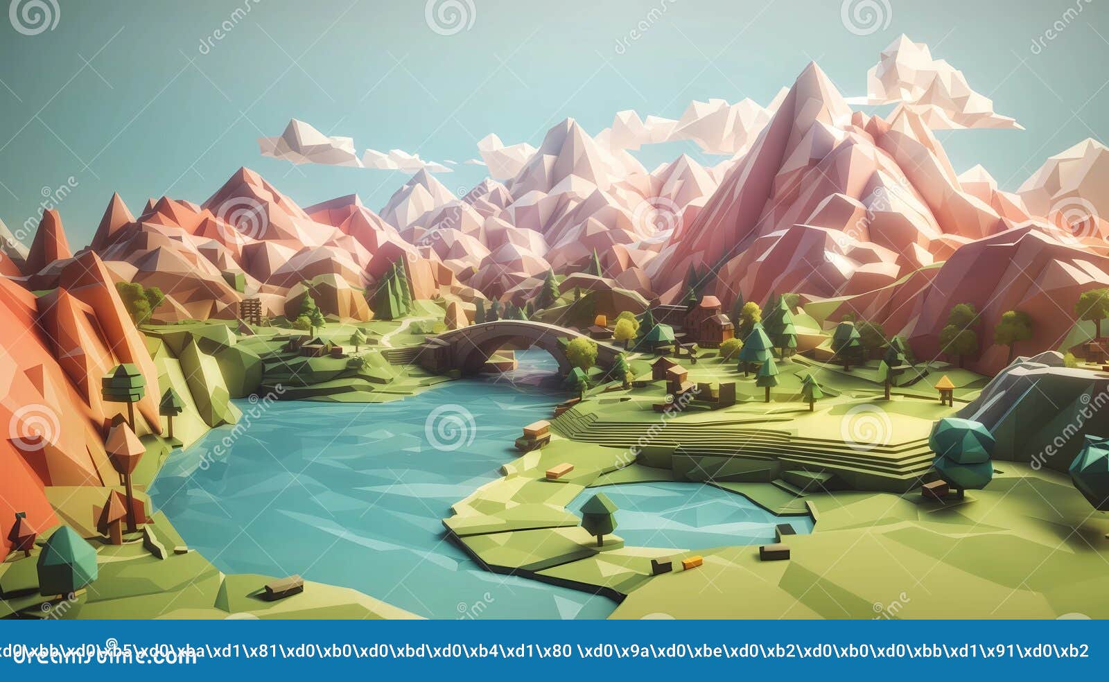 Abstract Cartoon Style 3d Natural Landscape Render Stock Illustration ...