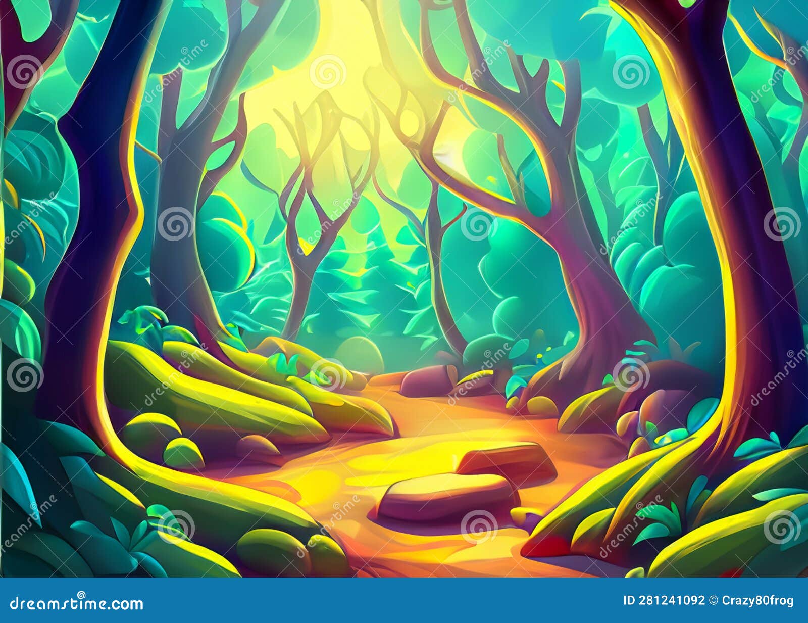 Abstract Cartoon Style of a Magical Forest Created with Generative Ai ...